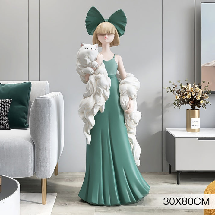 Woman with Furry Cat Large Floor Statue – CORX Designs