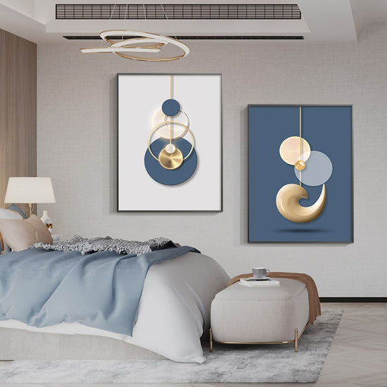 Abstract Geometric Blue White Canvas Art – CORX Designs